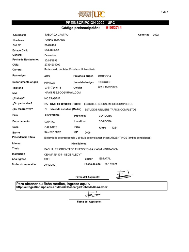 Formulario Preinscripción | PDF | Educación más alta