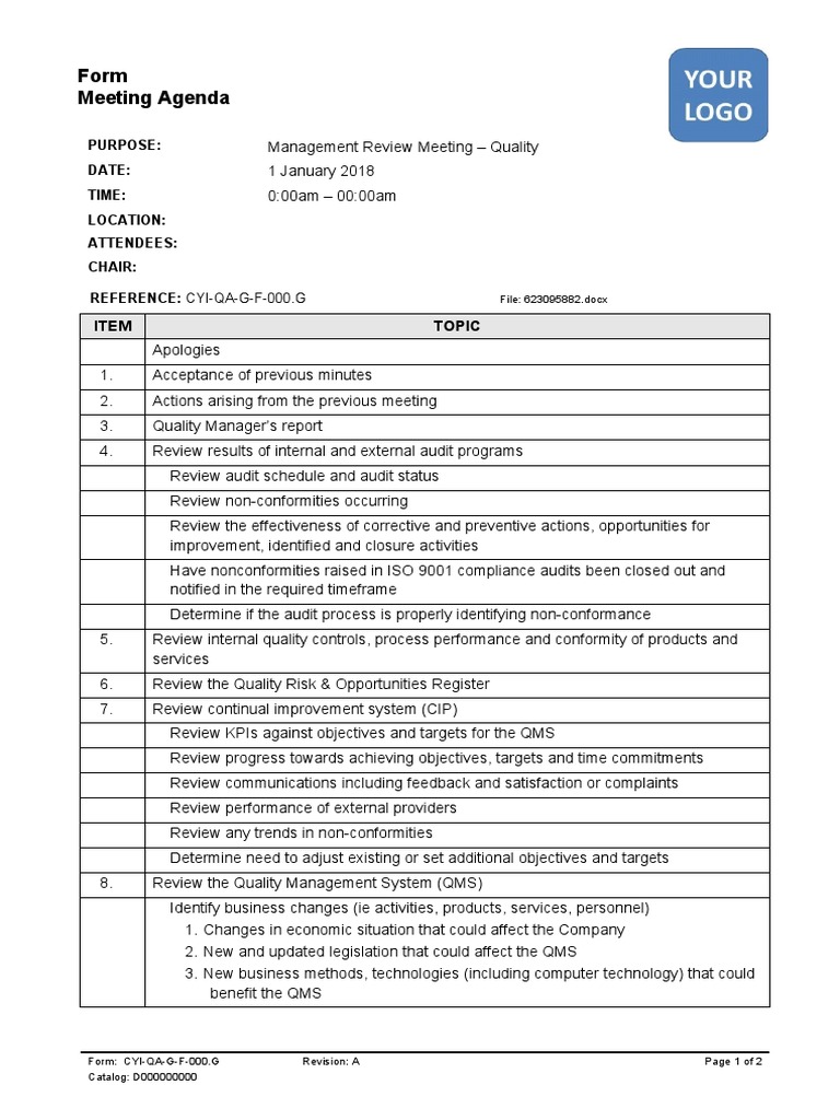 Management Review Agenda ISO 9001 | PDF | Quality Management System | Audit