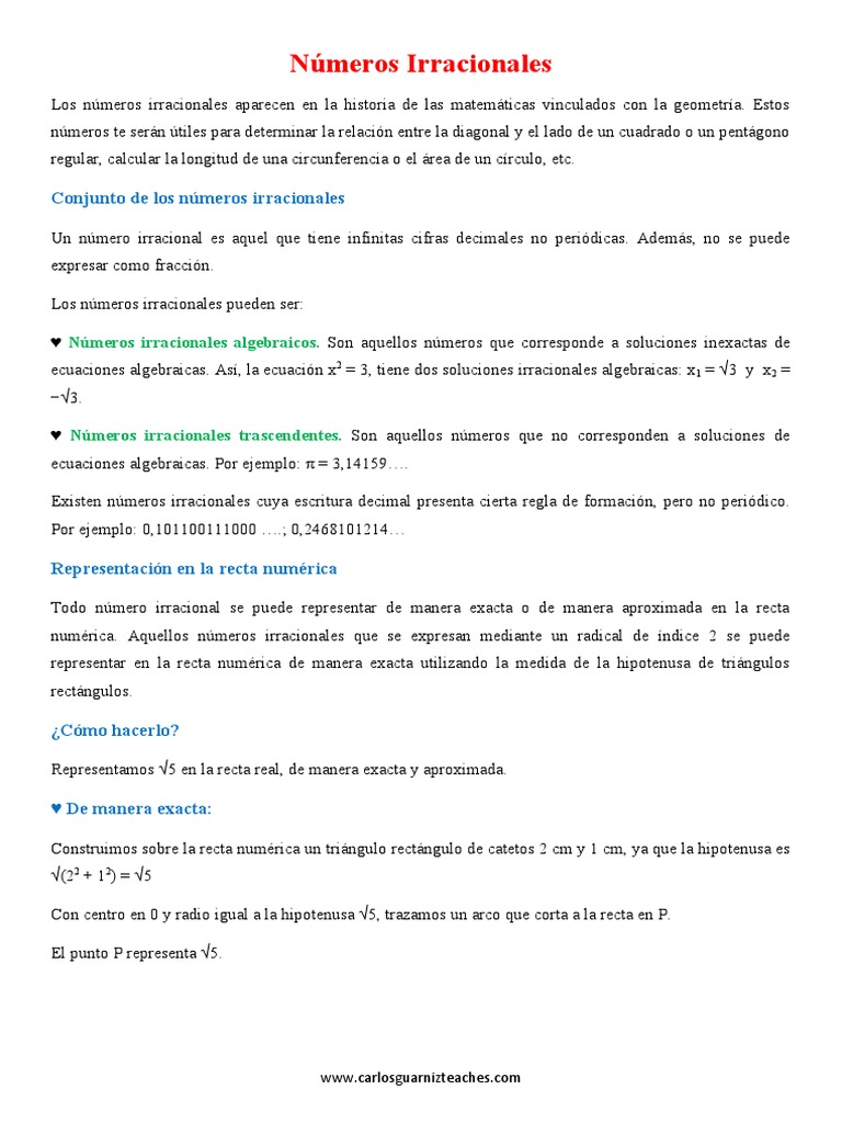 Numeros Irracionales - Ficha de Aprendizaje | PDF | Números | Matemáticas