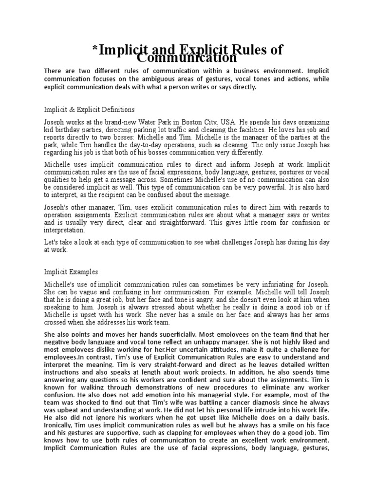 Implicit Vs Explicit Communication | PDF | Body Language | Communication Implicit Vs Explicit Communication | PDF | Body Language | Communication