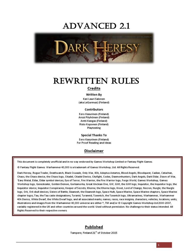 Advanced Dark Heresy - Rewritten Rules | PDF