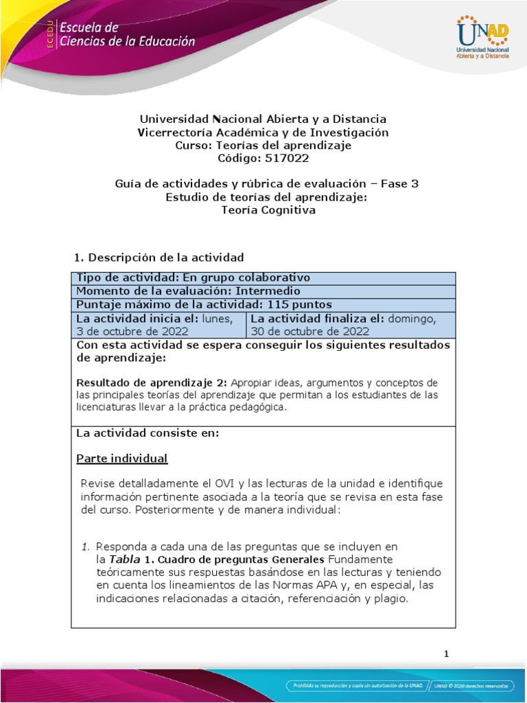 Guía de Actividades y Rúbrica de Evaluación - Unidad 2 - Fase 3 - Estudio de Las Teorías Del ...