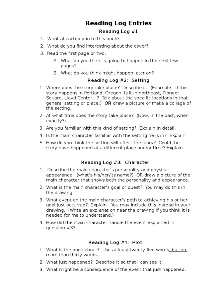 Reading Log Entries | PDF | Books
