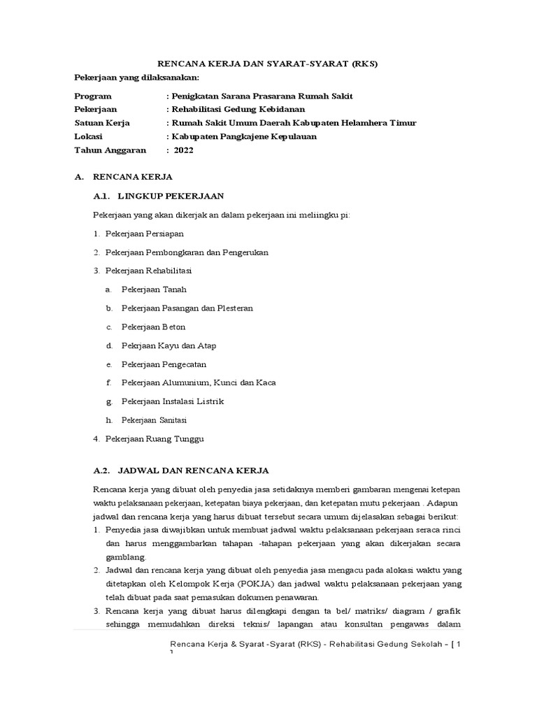 Rencana Kerja Dan Syarat-Syarat (RKS) | PDF