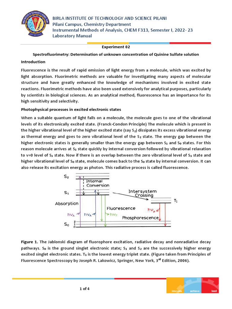 Expt - Spectrofluorimetry - Manual | Download Free PDF | Fluorescence | Fluorescence Spectroscopy
