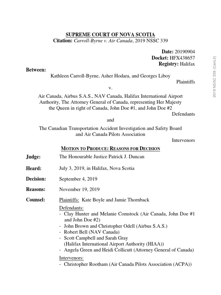 Supreme Court Od Nova Scotia 2019 | PDF | Flight Recorder | Discovery (Law)
