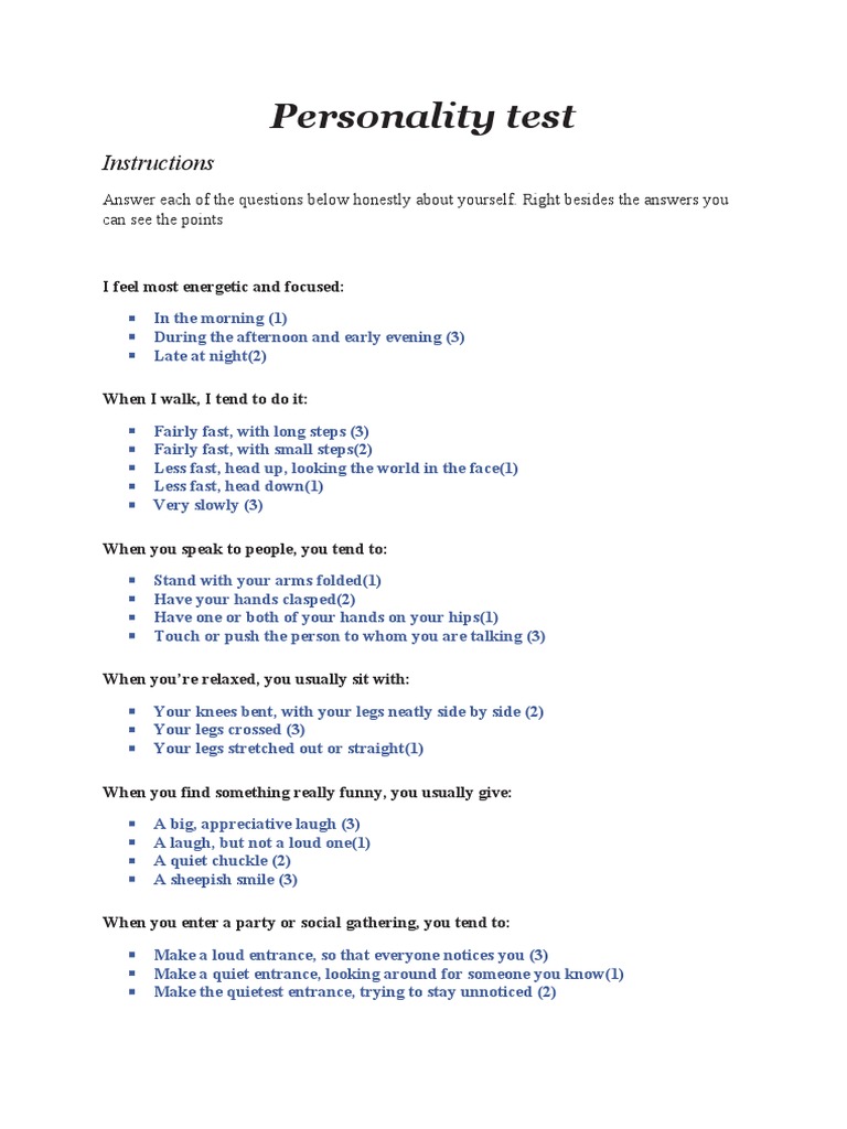 Personality Test 1234 | PDF