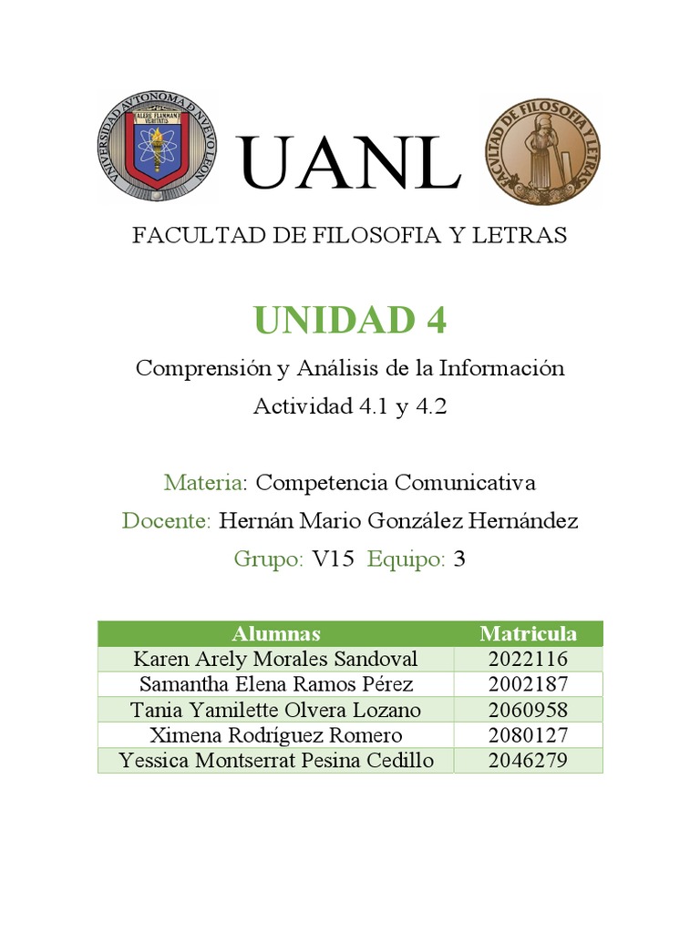 Equipo3 Act 4.1y4.2 U4 CC.4 | PDF | Comunicación | Escritura