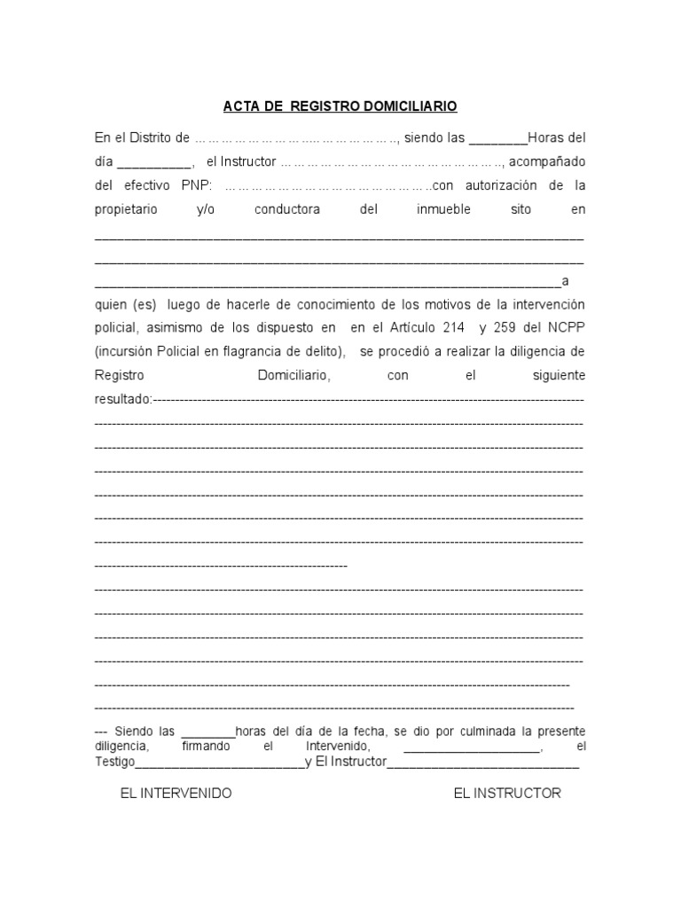Acta de Registro Domiciliario PNP | PDF