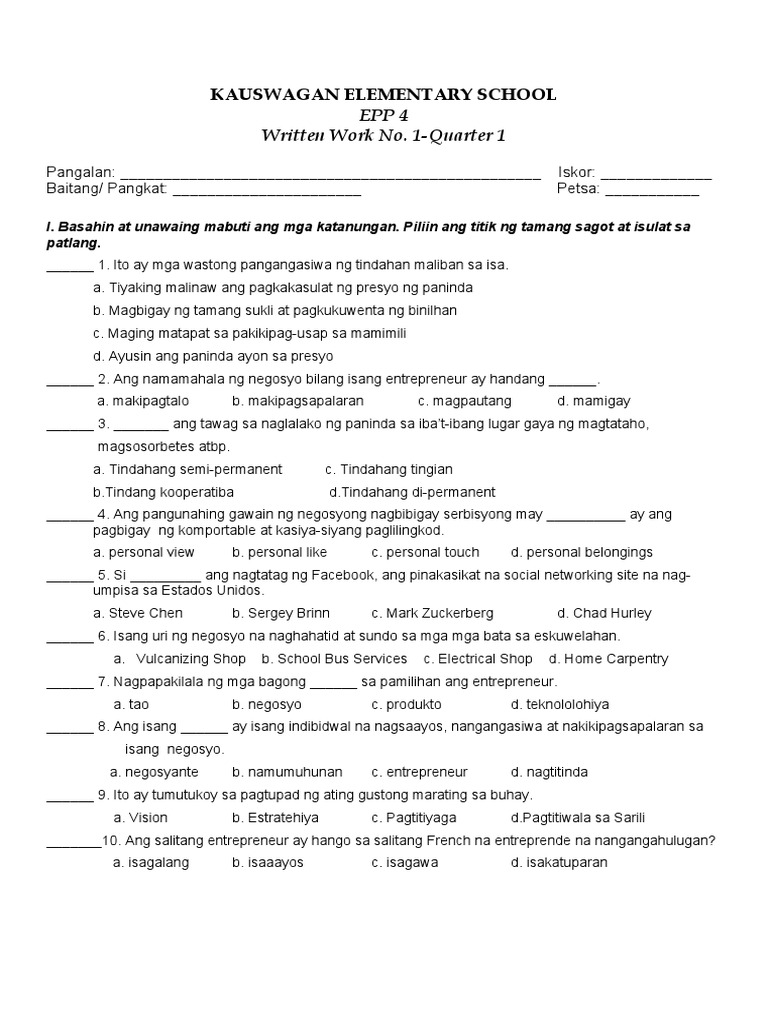 ST 1 - Epp 4 - Q1 | PDF