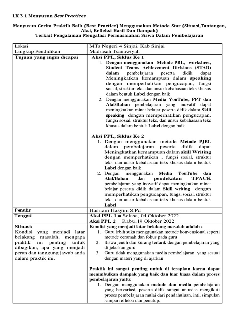 LK 3.1 Best Praktice Anhy | PDF | Karier & Perkembangan