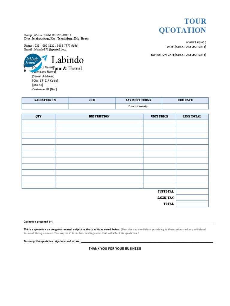 Tour Quotation Template for Labindo | PDF