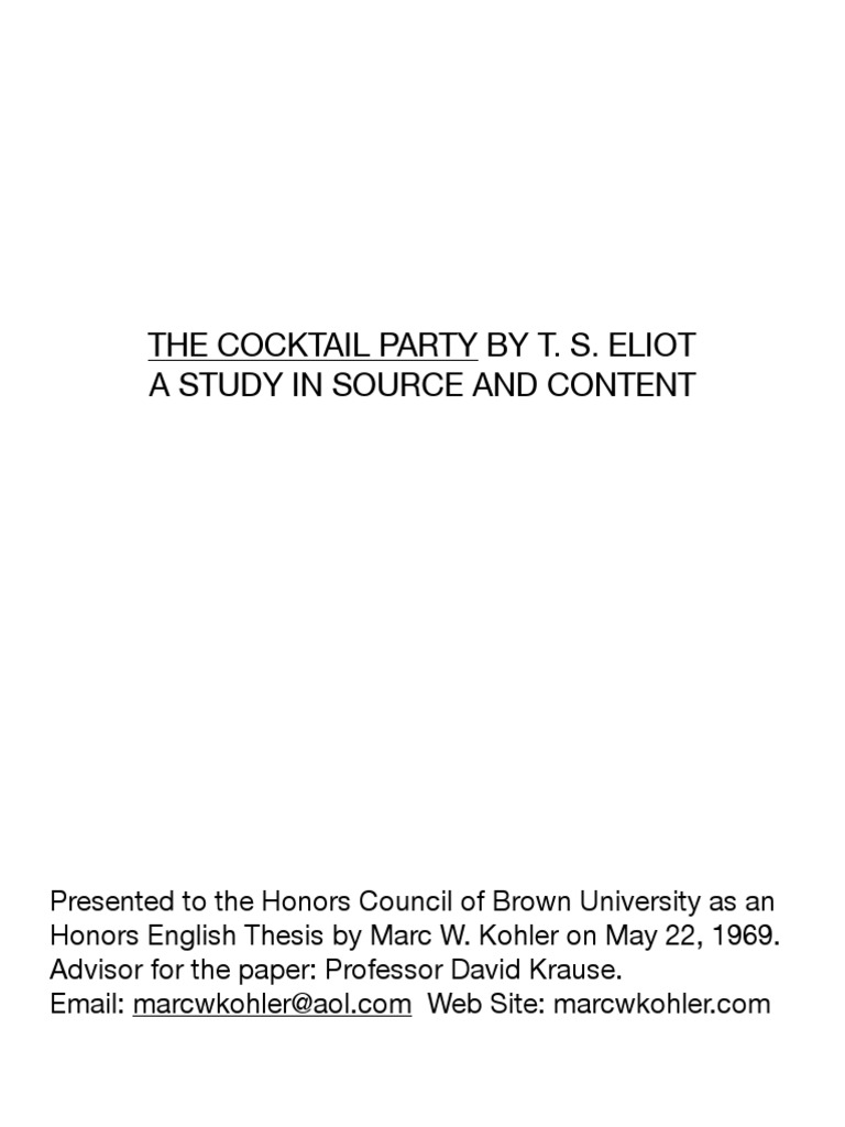 Analyzing T.S. Eliot's Cocktail Party | PDF | T. S. Eliot | Poetry