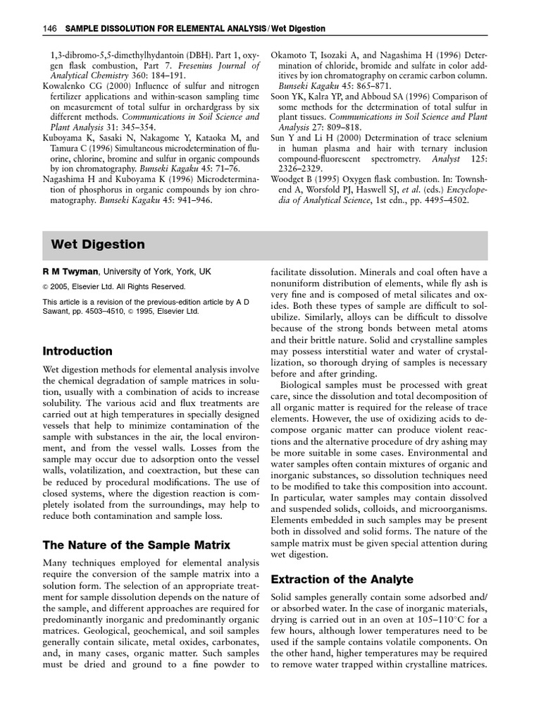 Wet Digestion | PDF | Nitric Acid | Sulfuric Acid Wet Digestion | PDF | Nitric Acid | Sulfuric Acid