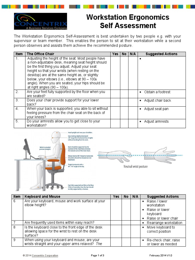 Ergonomics Self Assessment | PDF | Chair | Computer Keyboard