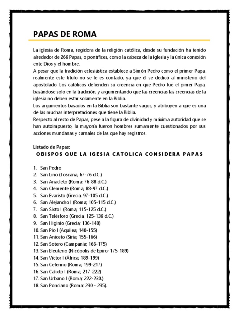 Papas de Roma | PDF | Papa | Iglesia Católica