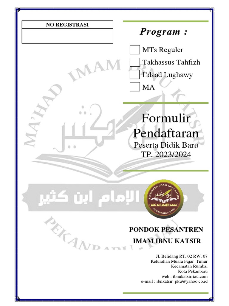 Formulir Pendaftaran Tp. 2023 - 2024 | PDF
