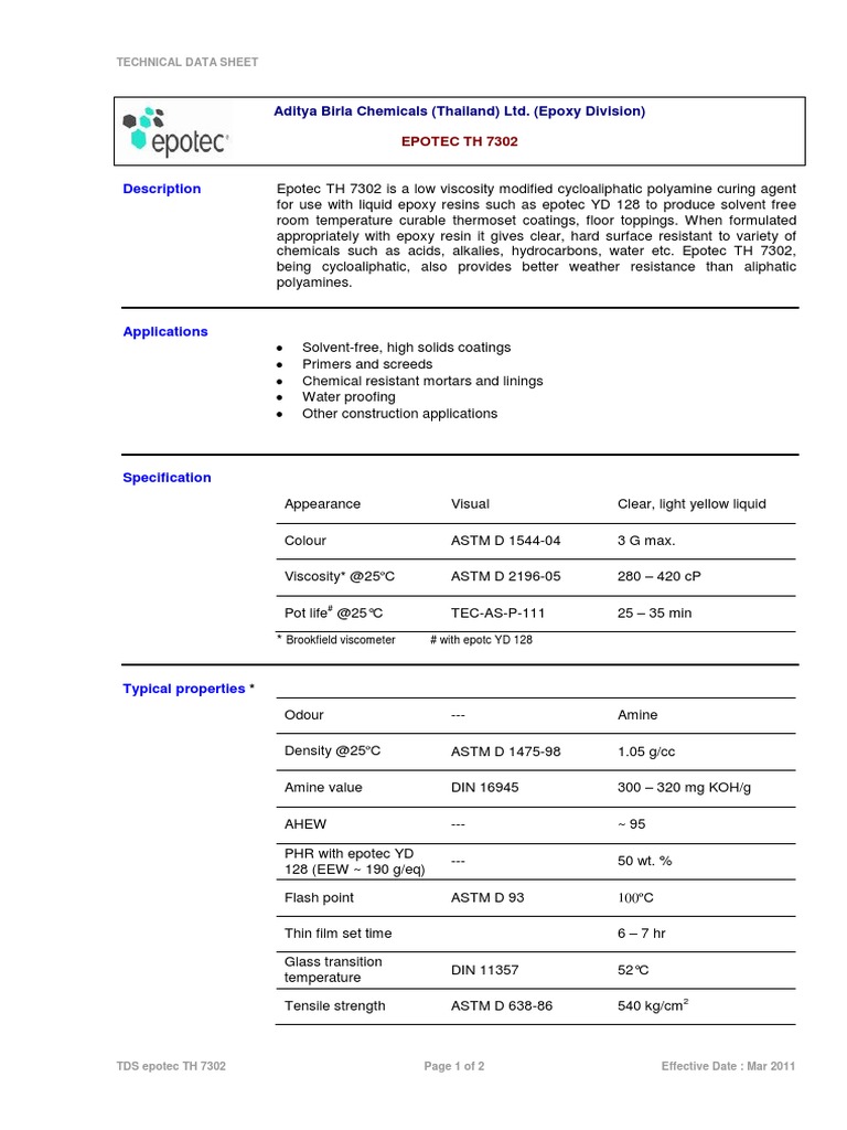 TDS TH 7302 | PDF | Epoxy | Materials