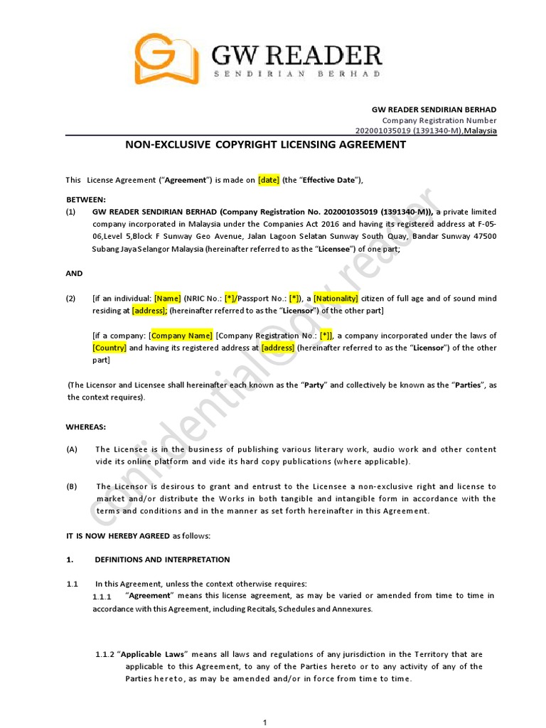 GW Reader 2022 Non-Exclusive Copyright Licensing Agreement | PDF | License | Indemnity