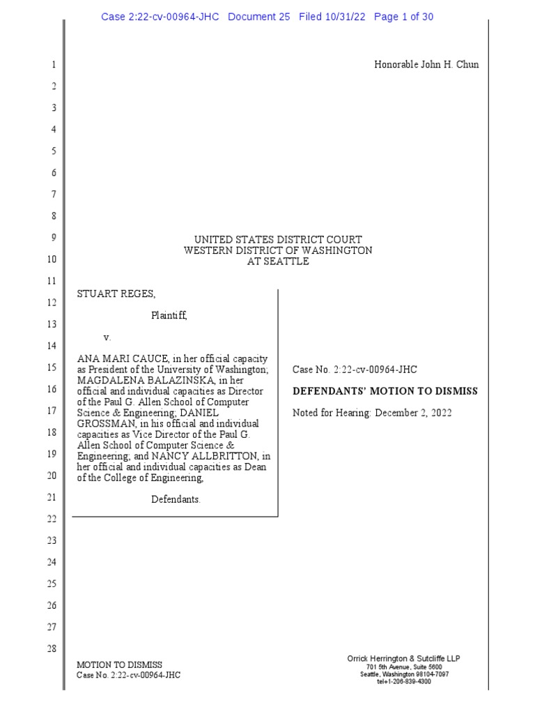 Univ. of Wash. Files Motion To Dismiss Suit by Computer Science ...