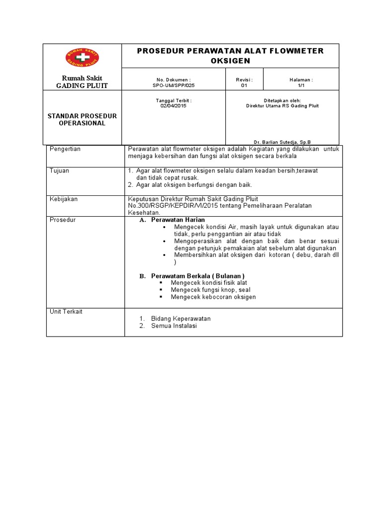 Spo-Um-Spp-025 Prosedur Perawatan Alat Flowmeter Oksigen | PDF