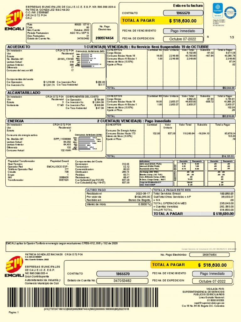 Factura EmCali | PDF | Cantidad | Naturaleza