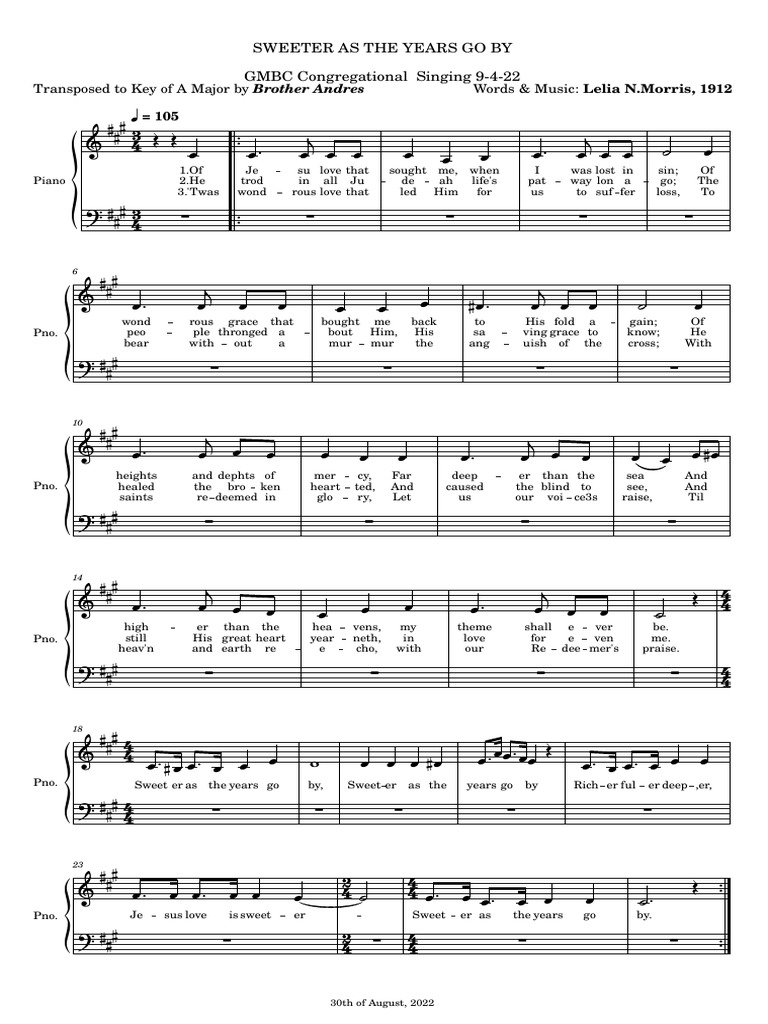 Sweeter as the Years Go By - Hymn | PDF