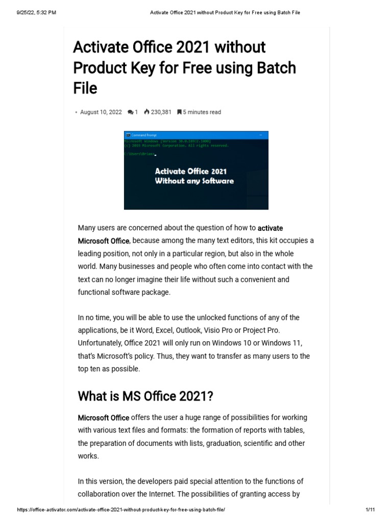 Activate Office 2021 Without Product Key For Free Using Batch File | PDF | Microsoft Office ...