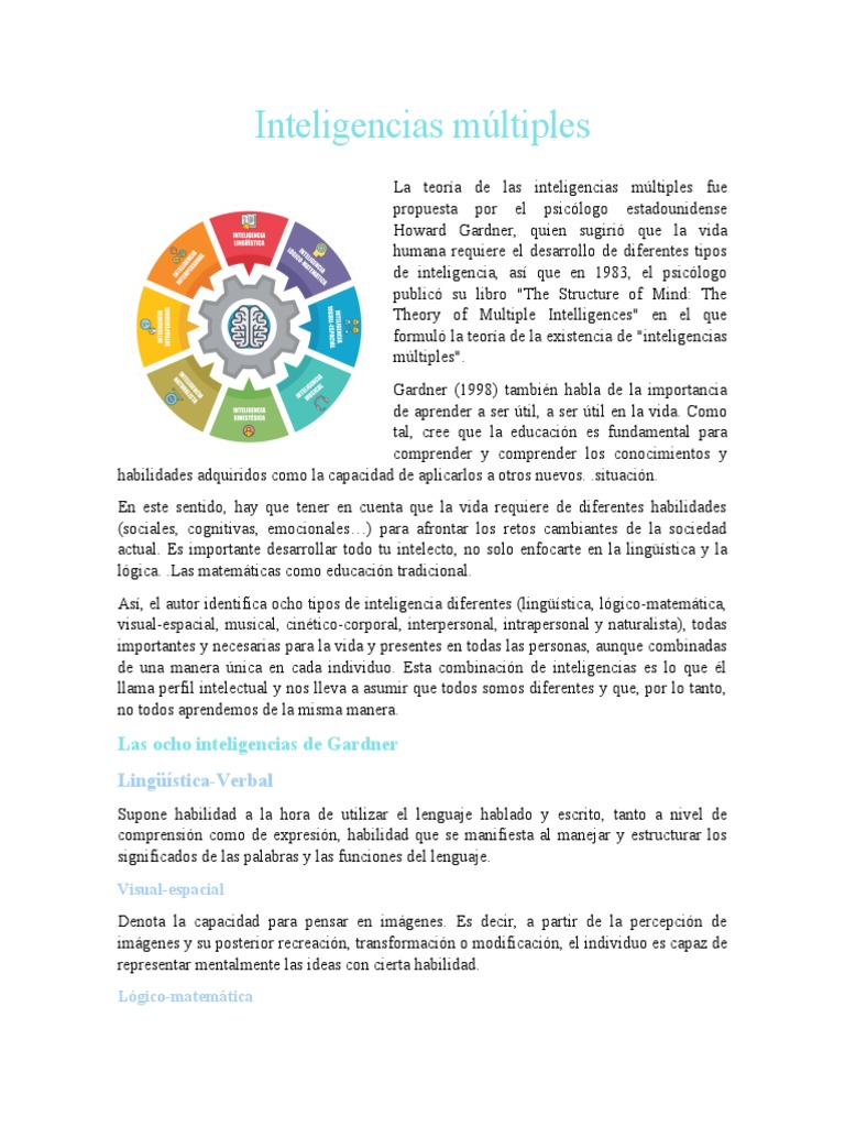 Teoría de las Inteligencias Múltiples | PDF | Aprendizaje | Inteligencia