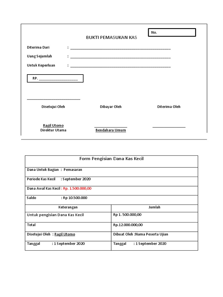 Contoh Format BKK dan BKM Kas Kecil | PDF | Pengelolaan Keuangan & Uang