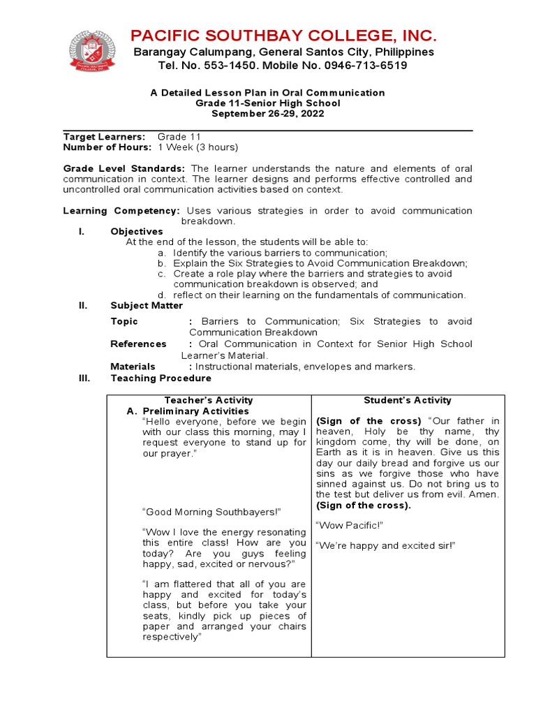 Detailed LP w4 Oral Comm. | PDF | Communication | Behavior Modification