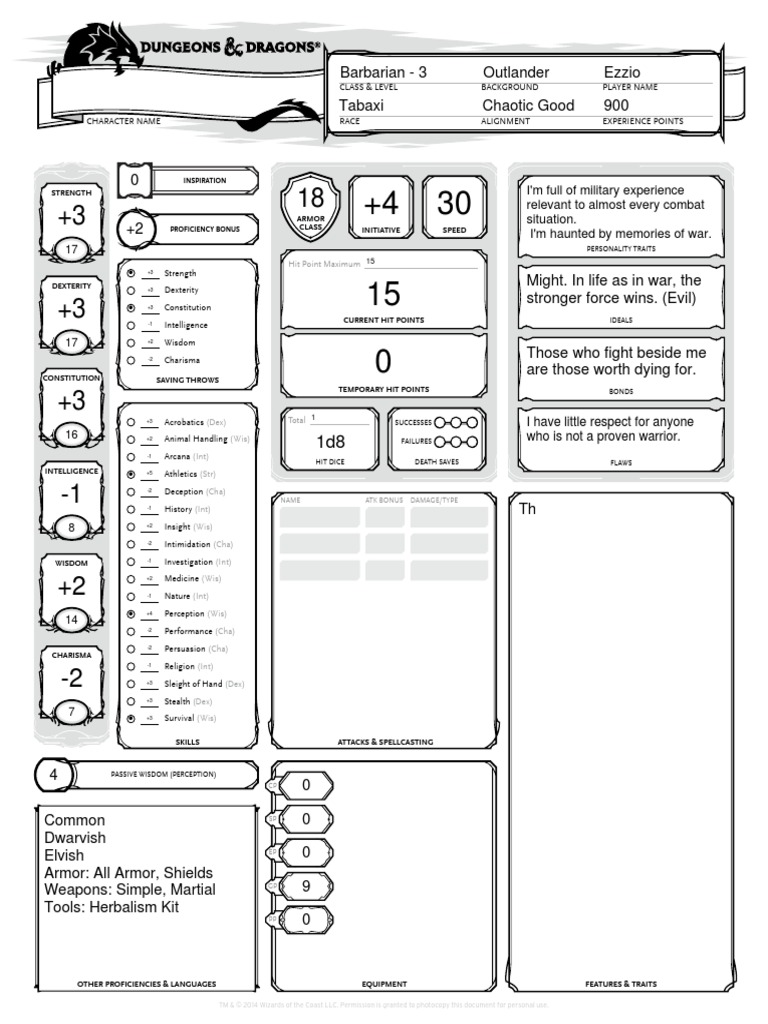 DND - 5E - CharacterSheet - Form Fillable | PDF | Role Playing Games | Gaming