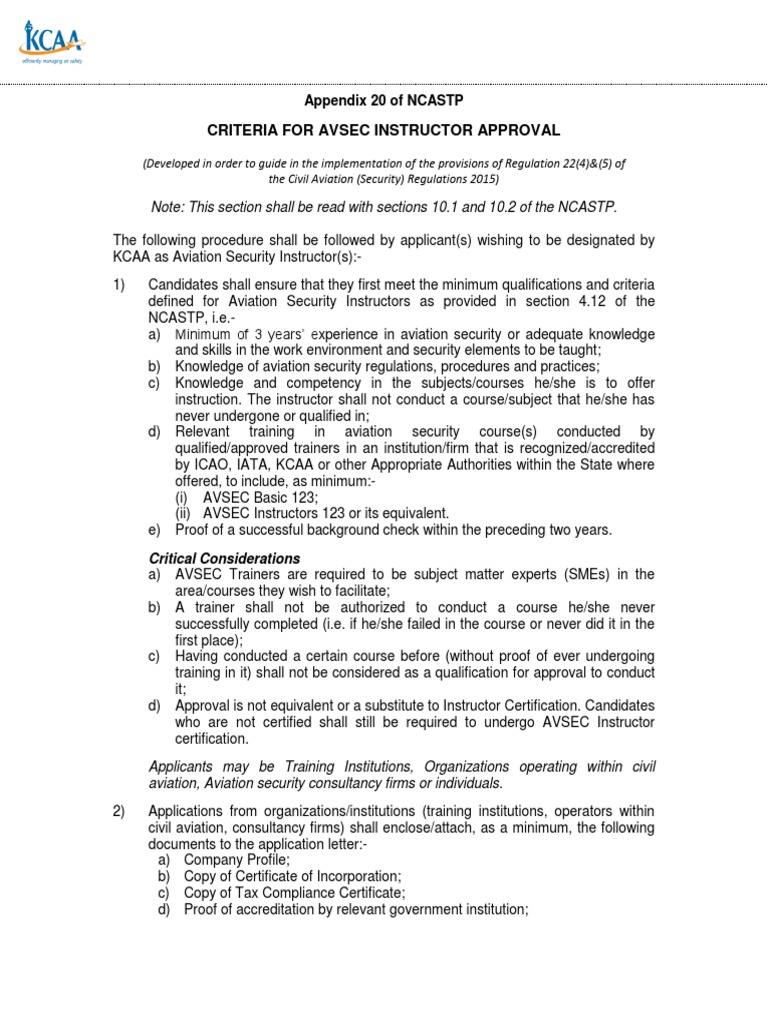 Criteria For Approval of Avsec Instructors | PDF | Personal Trainer ...