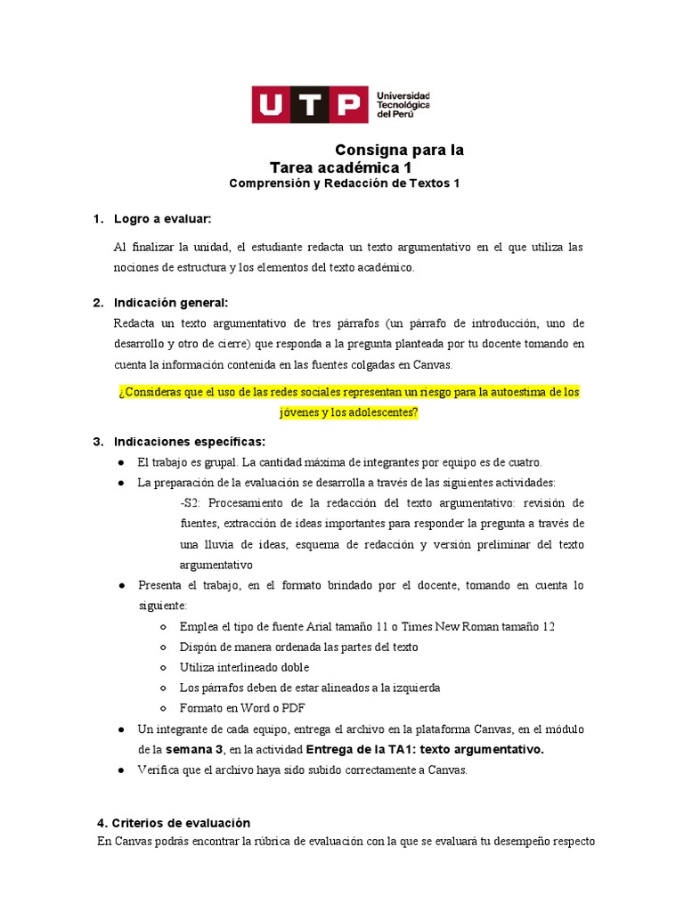 GC N01I TA1Consigna 22C2A | PDF | Servicio de redes sociales | Adolescencia