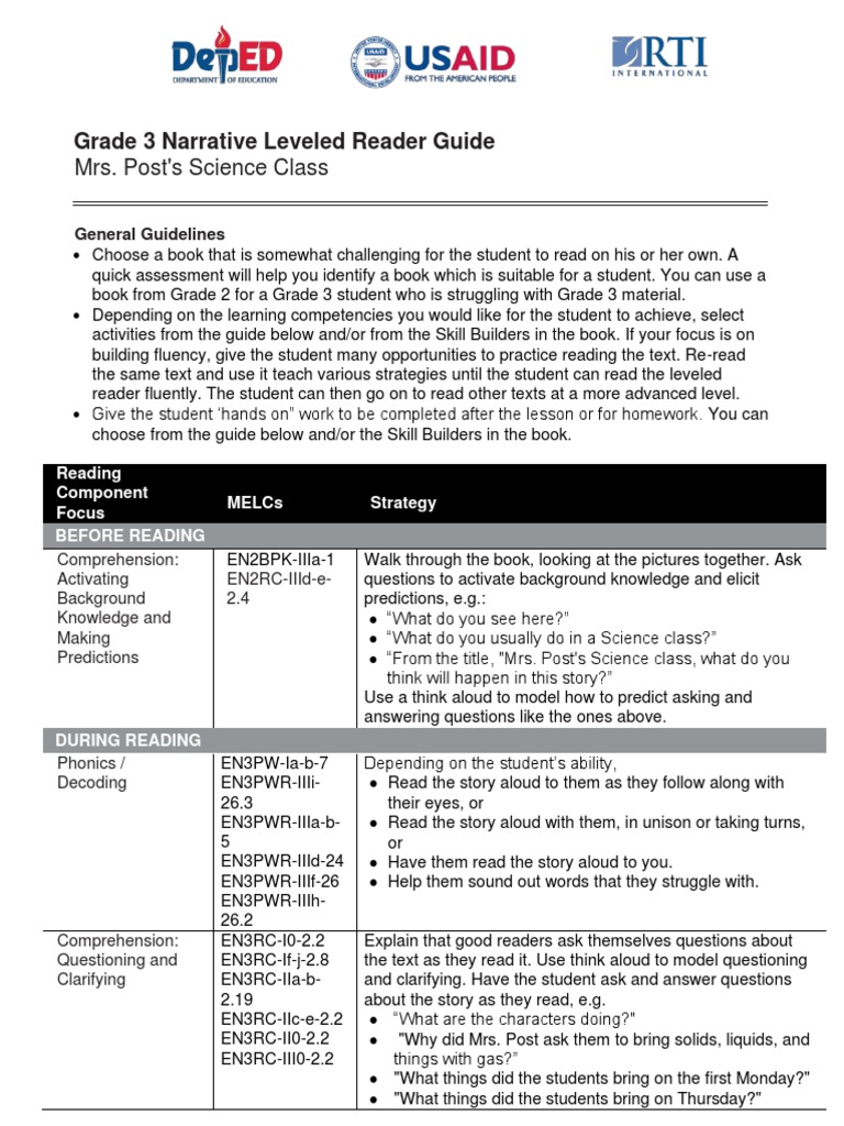 Grade 3 English Q1.3 Teacher Guide Mrs. Posts Science Class | PDF ...