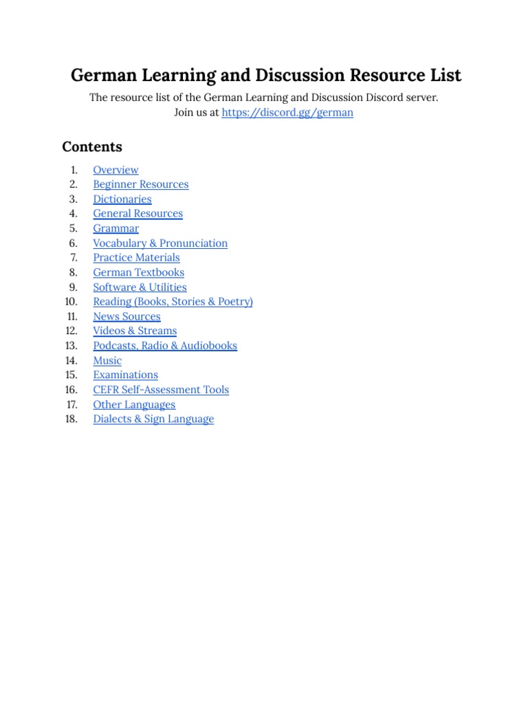 German Learning and Discussion Resource List | PDF | Adjective | Vocabulary