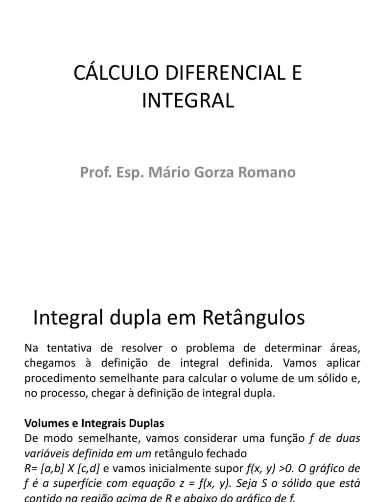 Cálculo do volume de sólidos utilizando integrais duplas em retângulos ...
