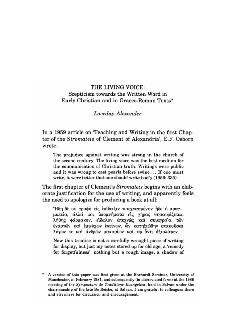 Loveday Alexander, "The Living Voice. Skepticism Towards The Written ...
