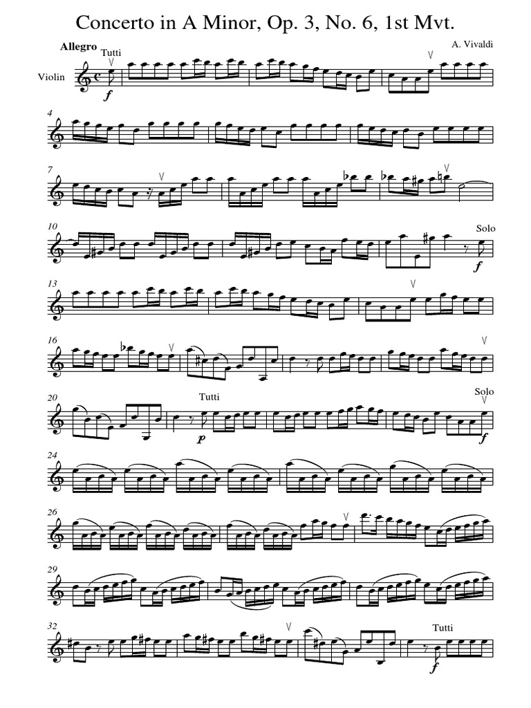 Vivaldi A Minor Op. 3 No. 6 1st Mvt. | PDF