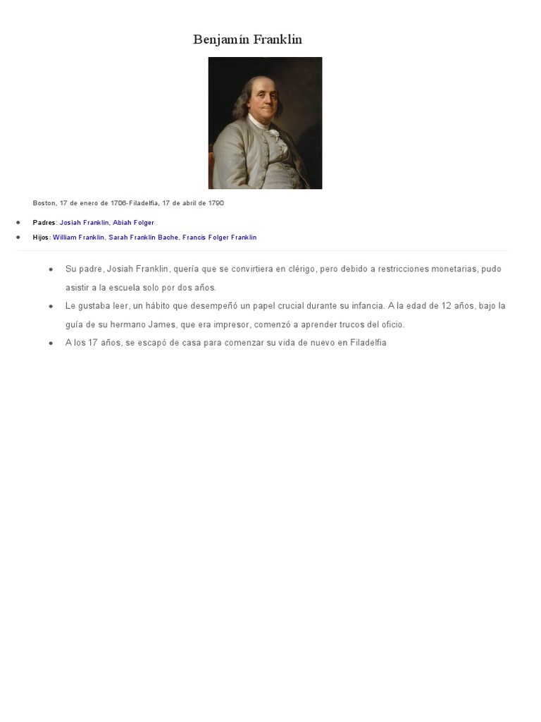 Biografía de Benjamín Franklin | PDF | Clásicos