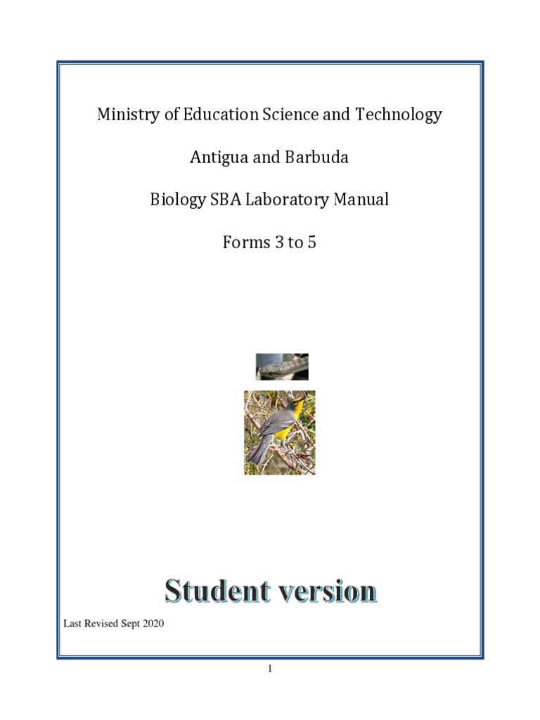 Biology SBA Manual (Sept 2020) - Student Version | PDF | Experiment | Data