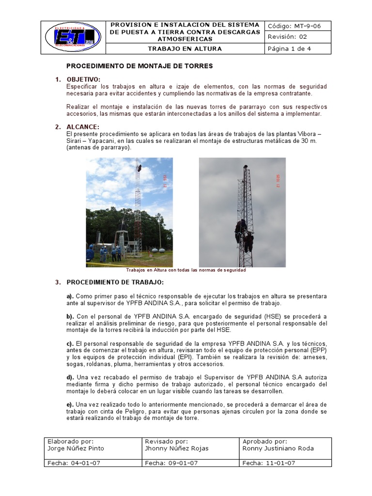 14 PROCEDIMIENTO Montaje de Torre | PDF