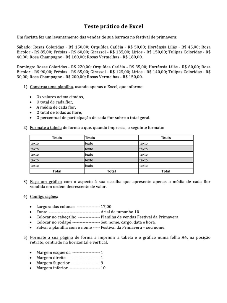 EXCEL Teste Prático (Básico) | PDF
