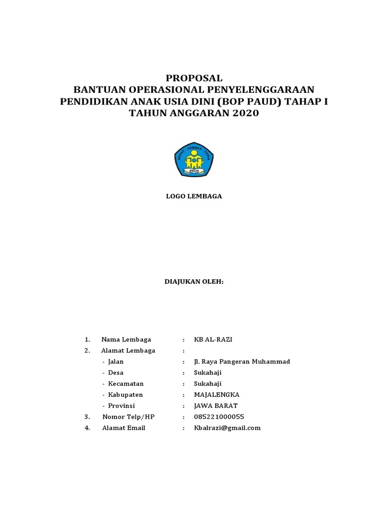 Contoh Proposal Al-Razi Bop Paud Tahap Ii Tahun 2019-1 | PDF