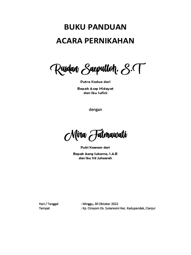 Panduan Acara Pernikahan Mira & Rusdan | PDF