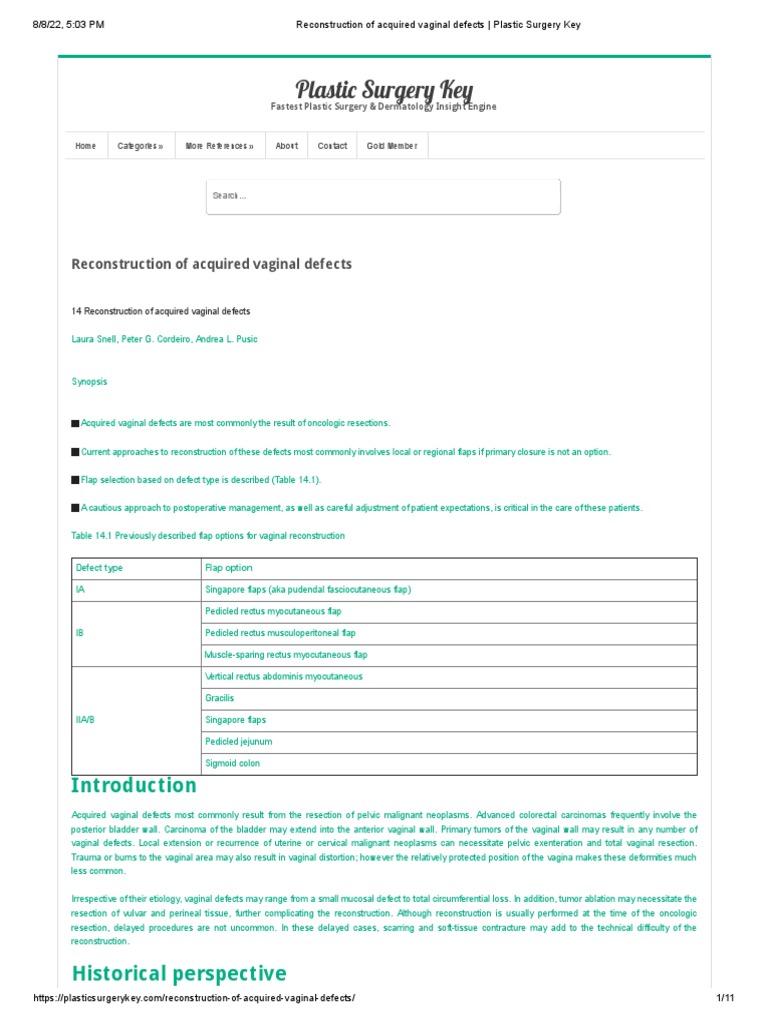 Reconstruction of Acquired Vaginal Defects - Plastic Surgery Key | PDF ...