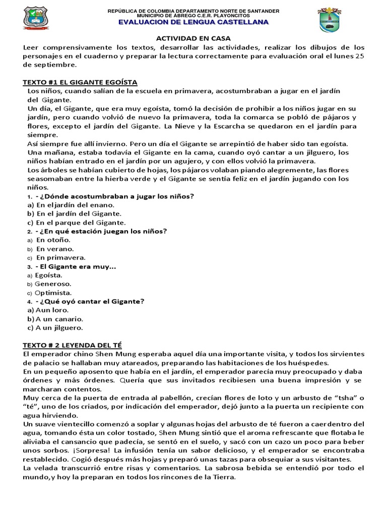 Comprension Lectora Primaria | PDF | Té | Temporada de primavera)