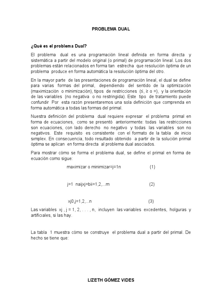 Introducción al Problema Dual | PDF | Programación lineal | Ecuaciones