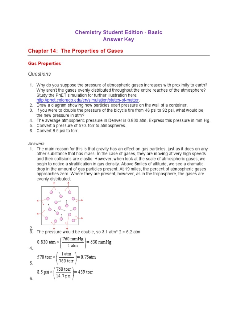 Chem Basic FB Answer Key CH 14 (06.13.16) | PDF | Gases | Atmospheric Pressure