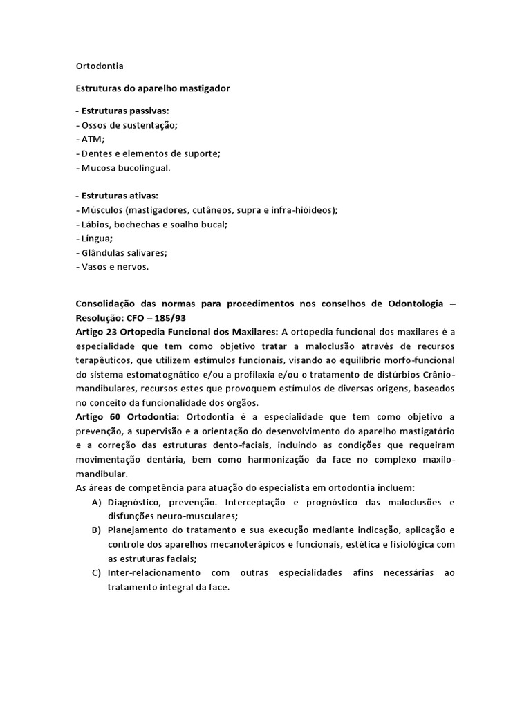 Resumo de Orto - N1 | PDF | Dente | Odontologia